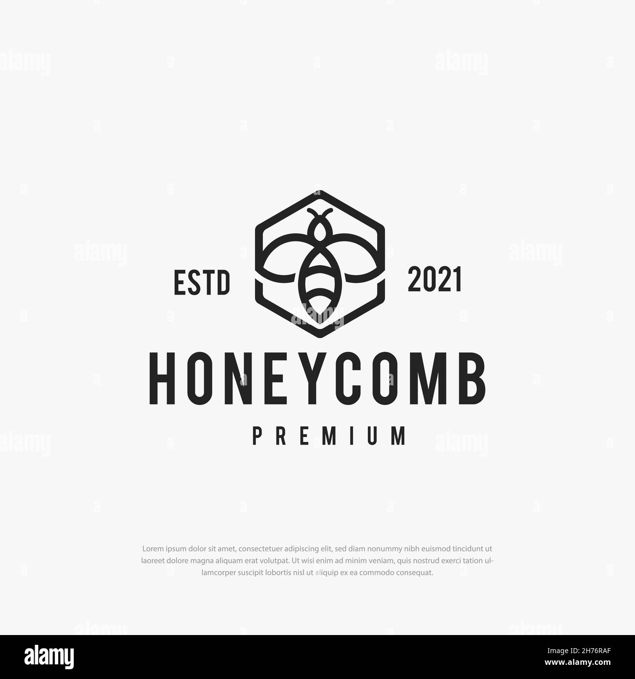 Hexagon honeycomb logo label with bee in the middle, wild bee ...