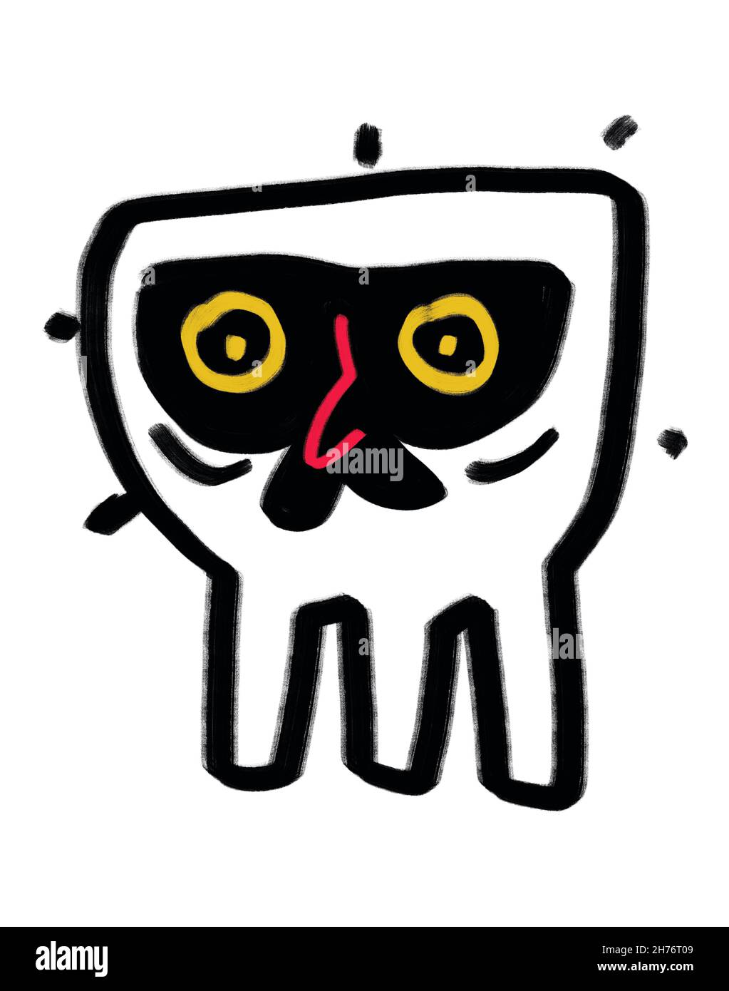 Funny african mask with skeleton and gold eye, graffiti and bold line ...