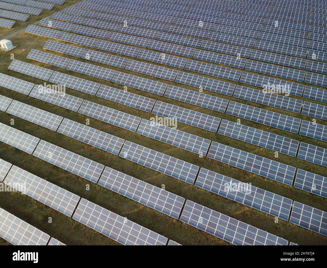 Aerial top view of a solar panels power plant. Photovoltaic solar ...