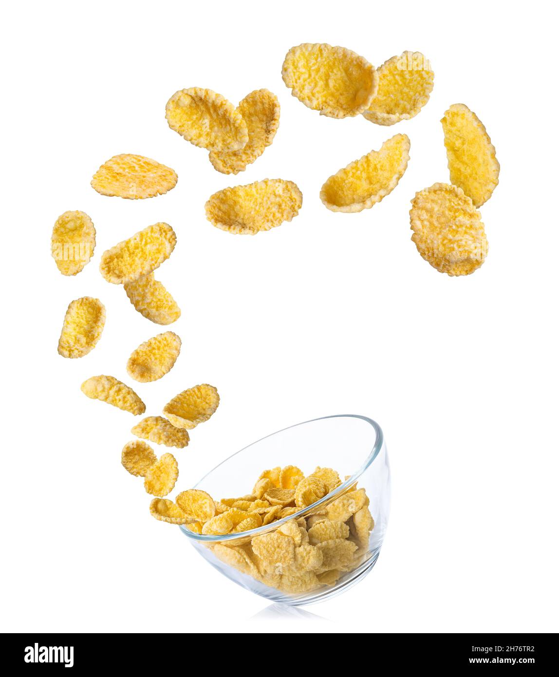 cornflakes in air falling into glass bowl Stock Photo - Alamy