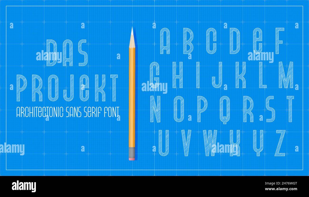 Blueprint architecture font. Capital sans serif letters alphabet ...