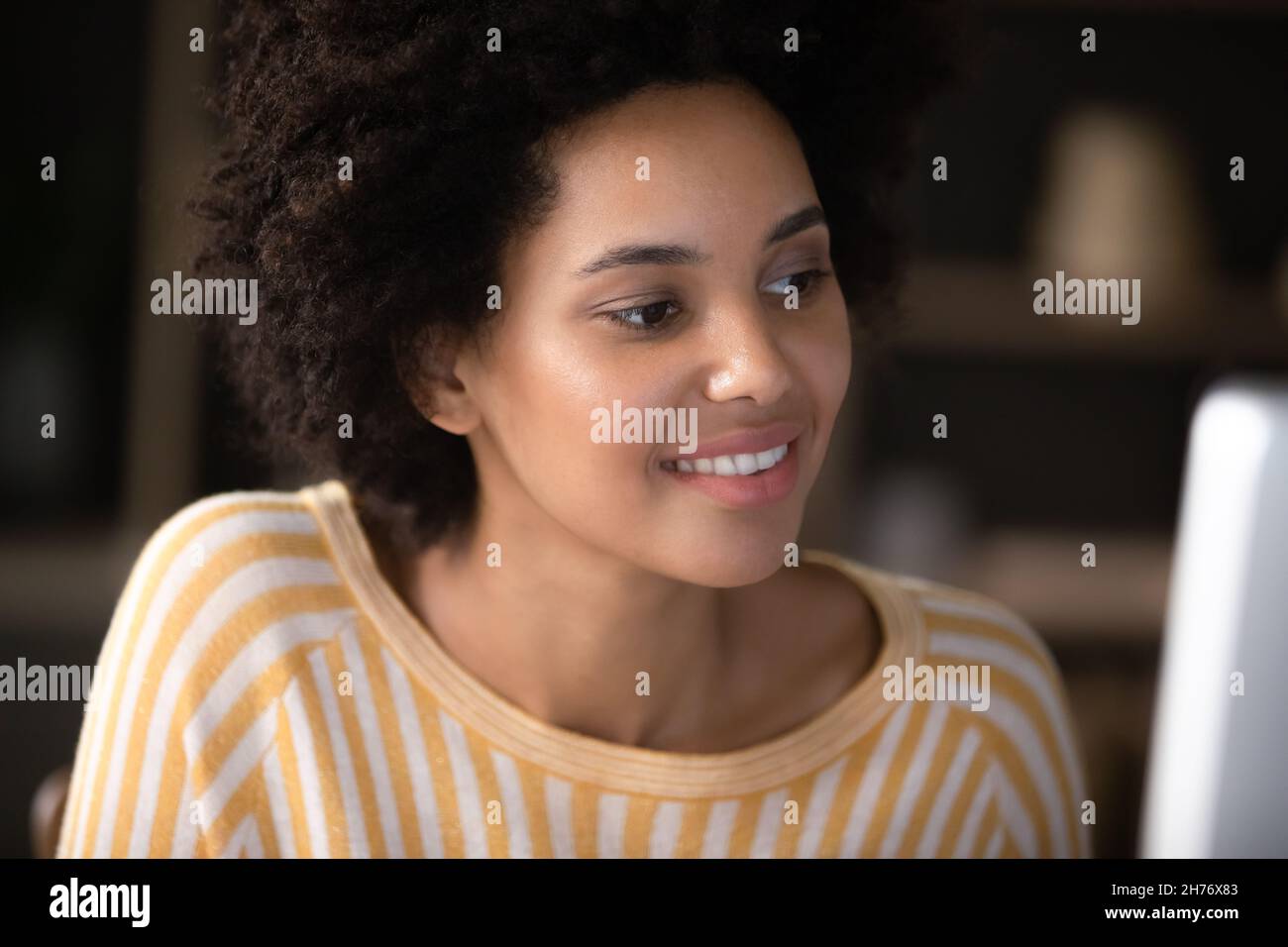 Focused African American student girl working at computer Stock Photo ...