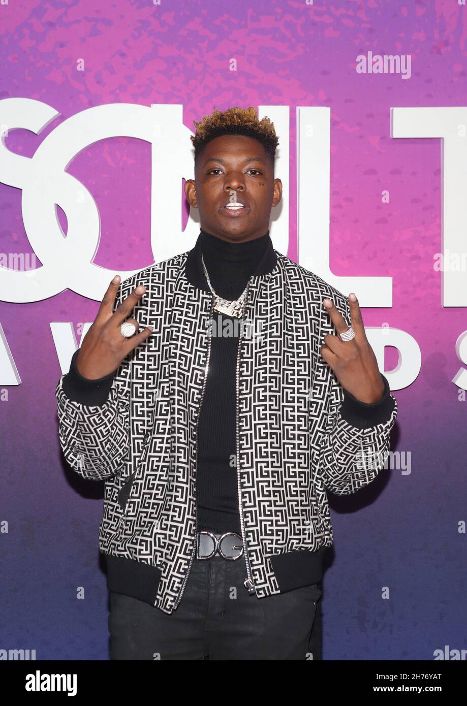 Yung Bleu attends the 2021 SOUL TRAIN AWARDS arrivals red carpet at the ...