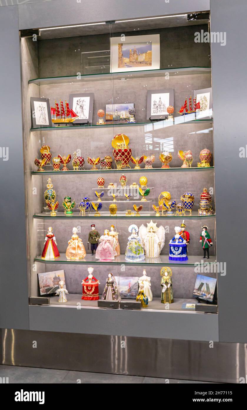 Souvenir shop display in store inside the terminal of Pulkovo ...