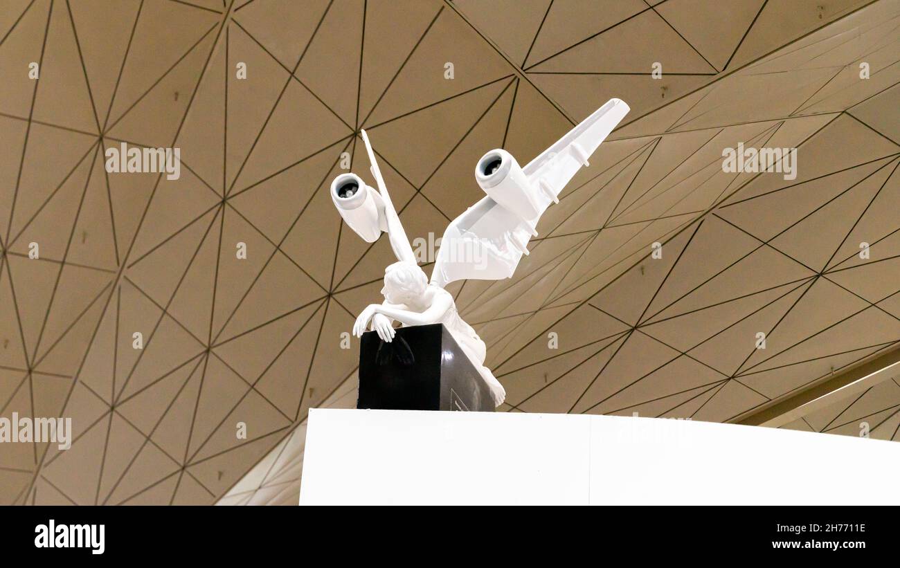 Sculpture of Angel with airplane wings set in Pulkovo international ...