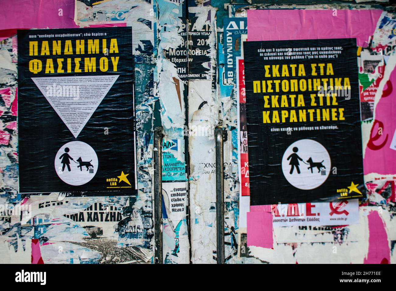 Athens, Greece - November 20, 2021 Antifa poster in Exarchia district ...