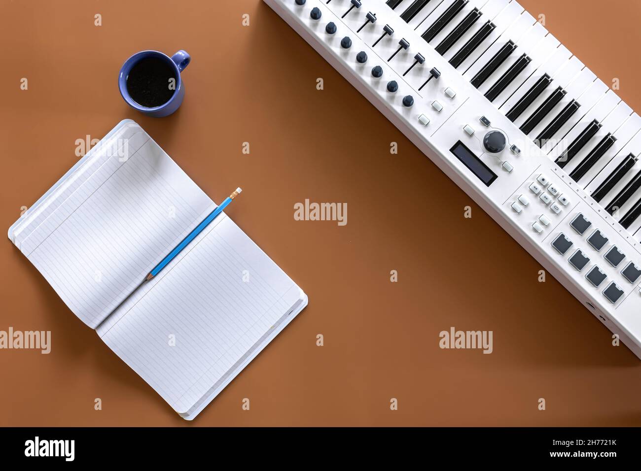 Musical flat lay background, music creation concept Stock Photo - Alamy