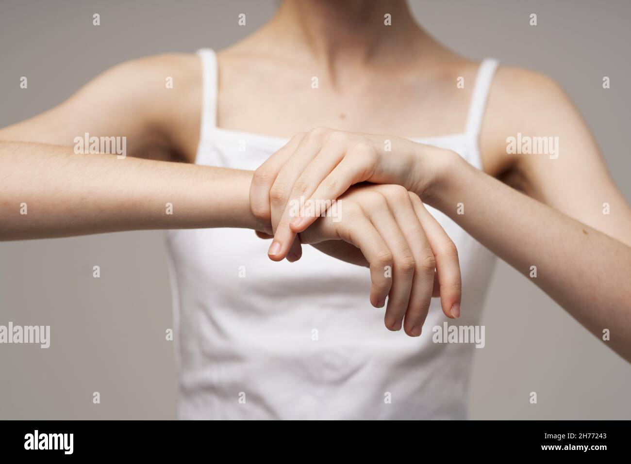 woman arm pain arthritis chronic disease studio treatment Stock Photo ...