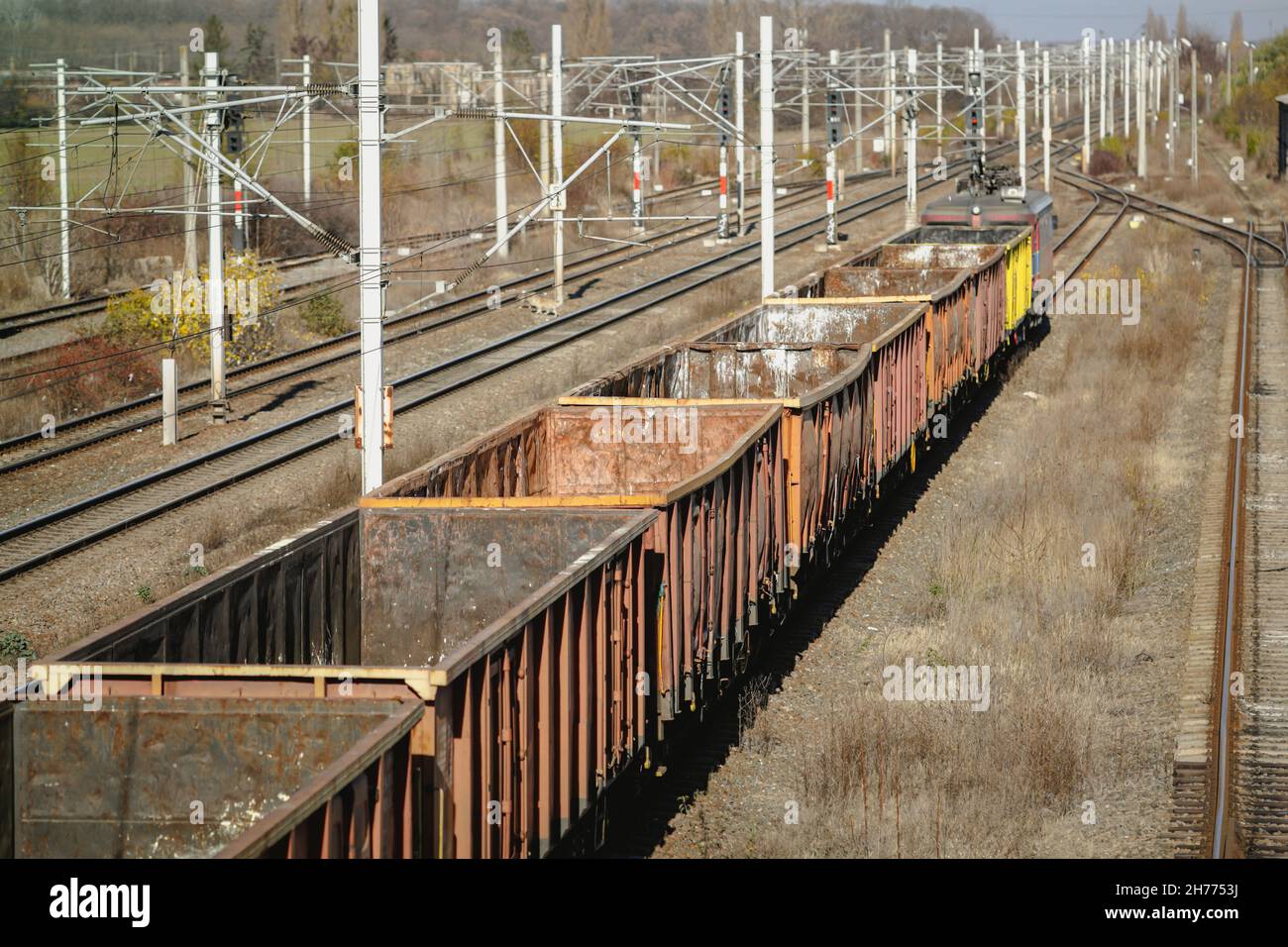 Empty wagons of freight train hi-res stock photography and images - Alamy