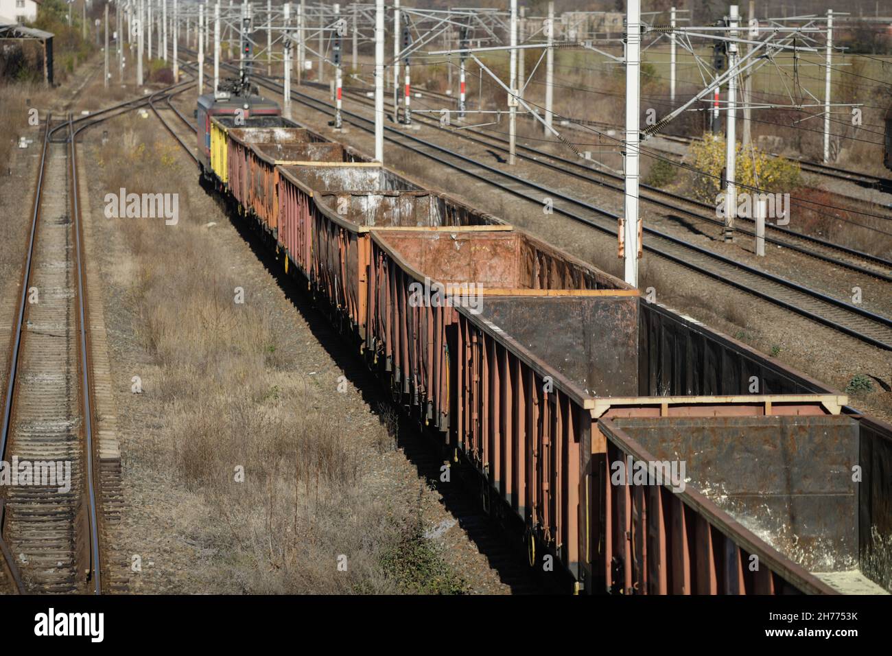 Train of empty container wagons hi-res stock photography and images - Alamy