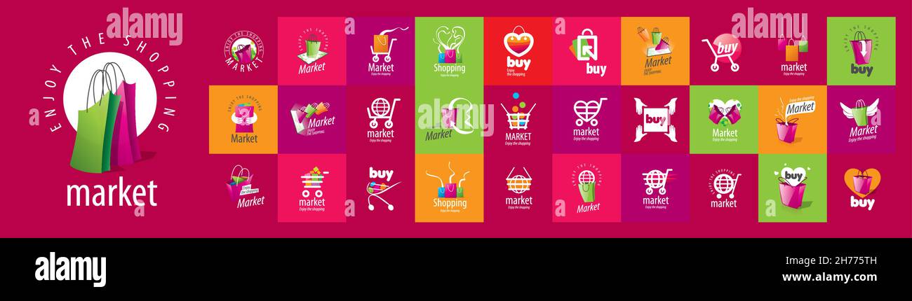 A set of vector Market logos on different colored backgrounds Stock ...