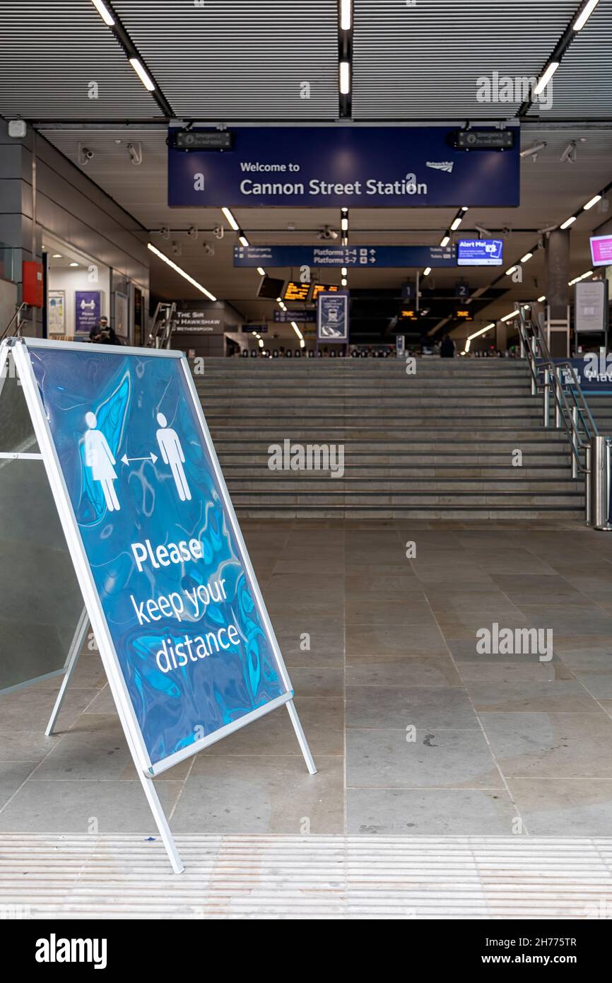 LONDON, UK - JULY 14, 2021: Social Distance sign requesting passengers ...