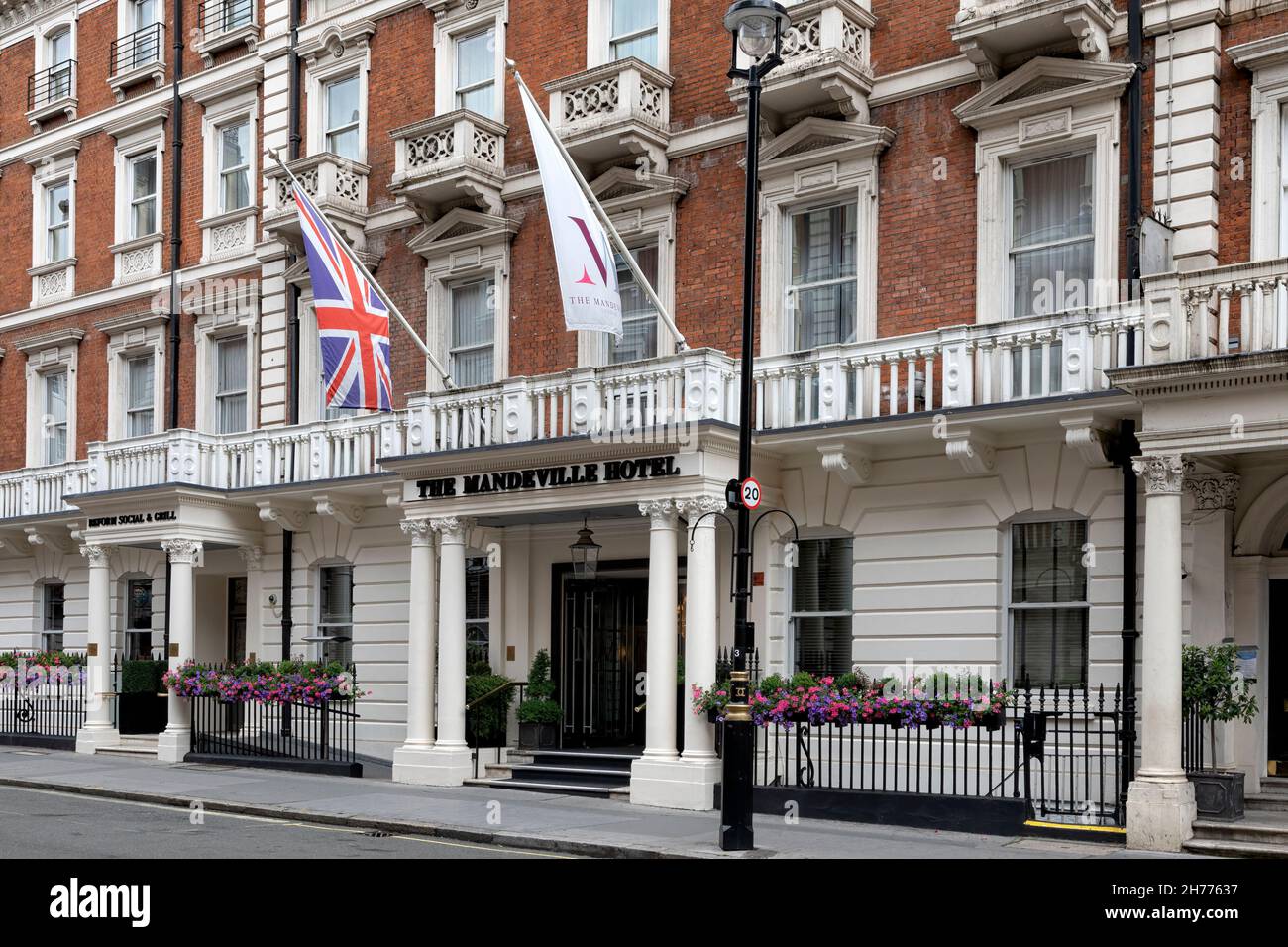 LONDON, UK - JULY 14, 2021: Exterior view of Mandeville Hotel in ...