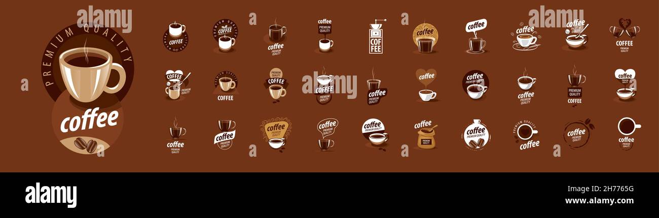 A set of vector Coffee logos on a brown background Stock Vector Image ...