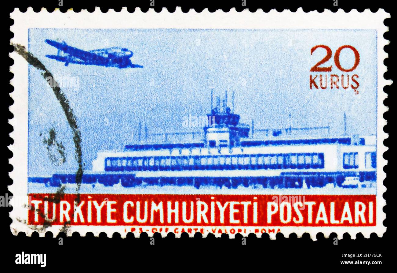 MOSCOW, RUSSIA - OCTOBER 25, 2021: Postage stamp printed in Turkey ...
