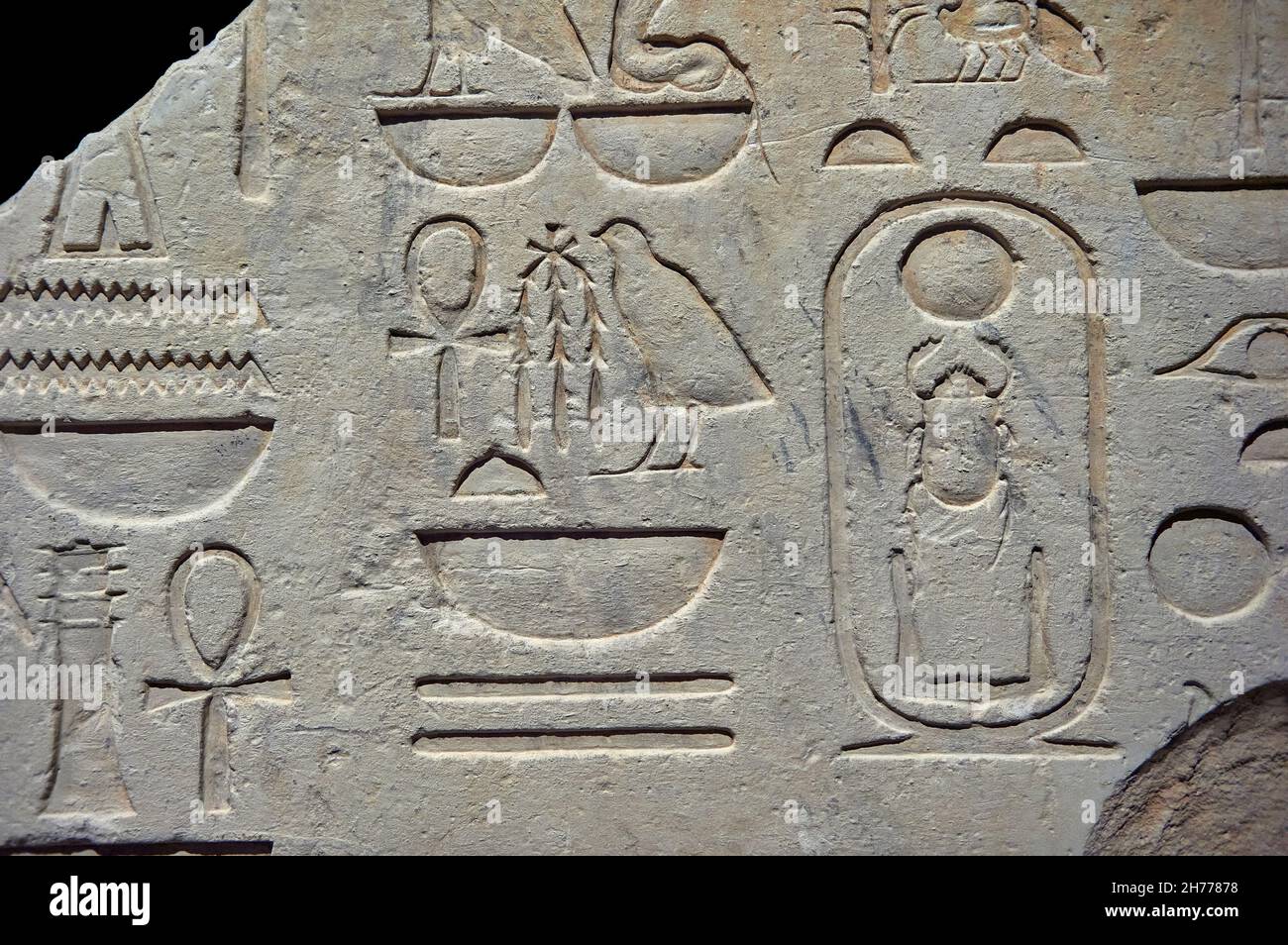 Ancient Egyptian hieroglyphic from the lintel of the temple of Sesotris ...