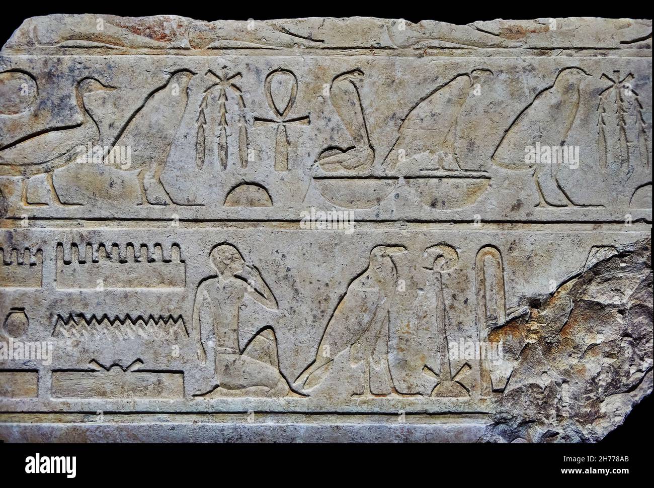 Ancient Egyptian hieroglyphic from the lintel of the temple of Sesotris ...