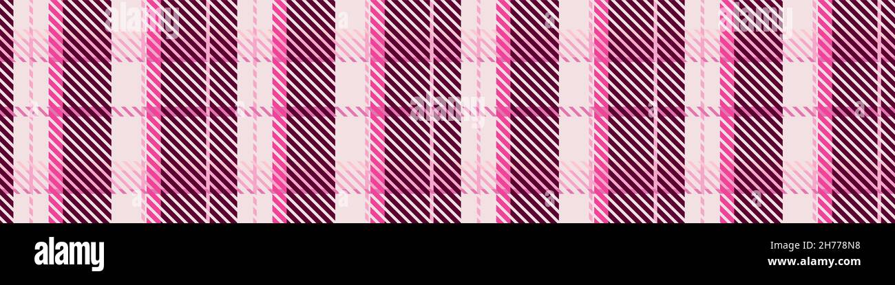 Girly pink seamless plaid vector border. Gingham bright color checker ...