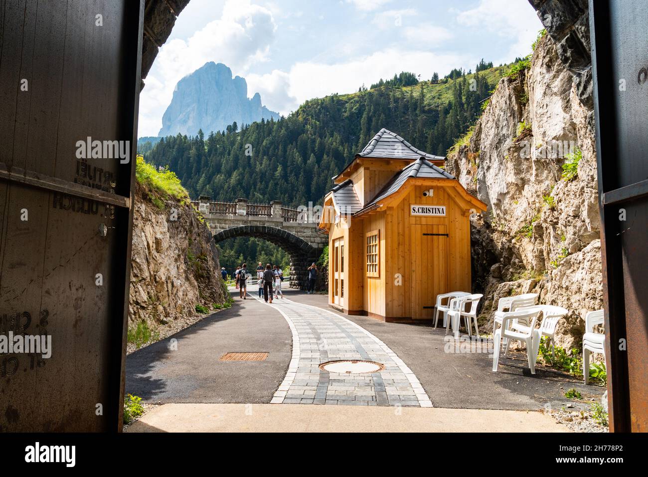 The old route of the Val Gardena railway in Santa Cristina di Val ...