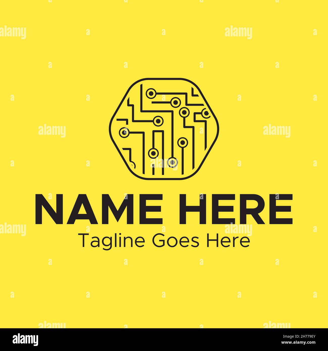 Black Color Circuit Logo.Digital Device Minimal Logo. Hexagon Shape ...