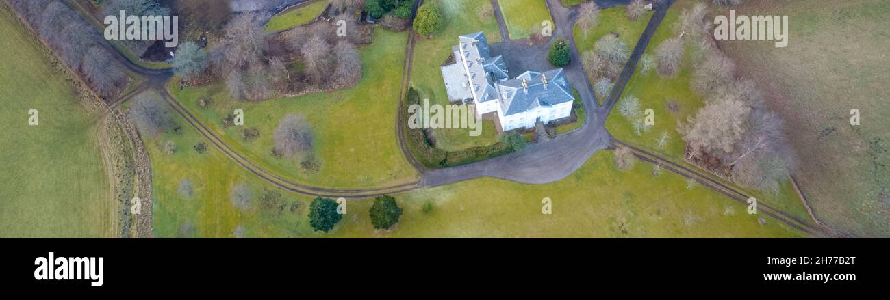 Luxury mansion house in the countryside aerial view Scotland Stock ...
