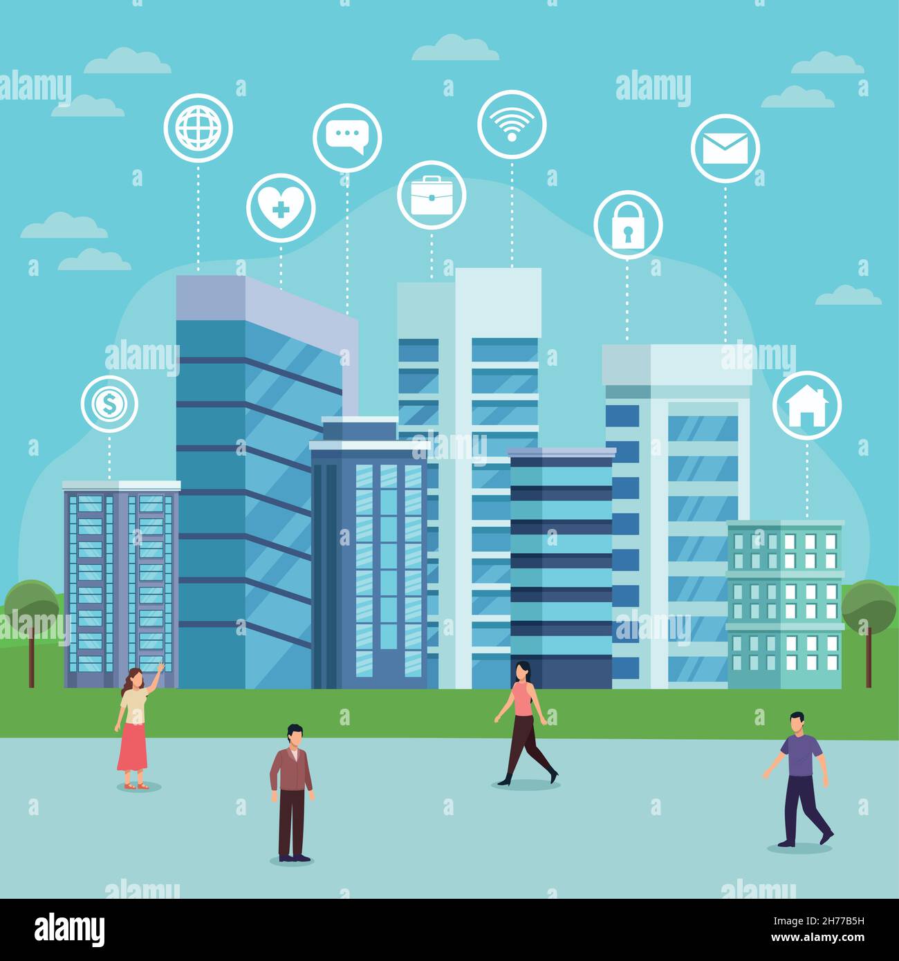smart city and people Stock Vector Image & Art - Alamy