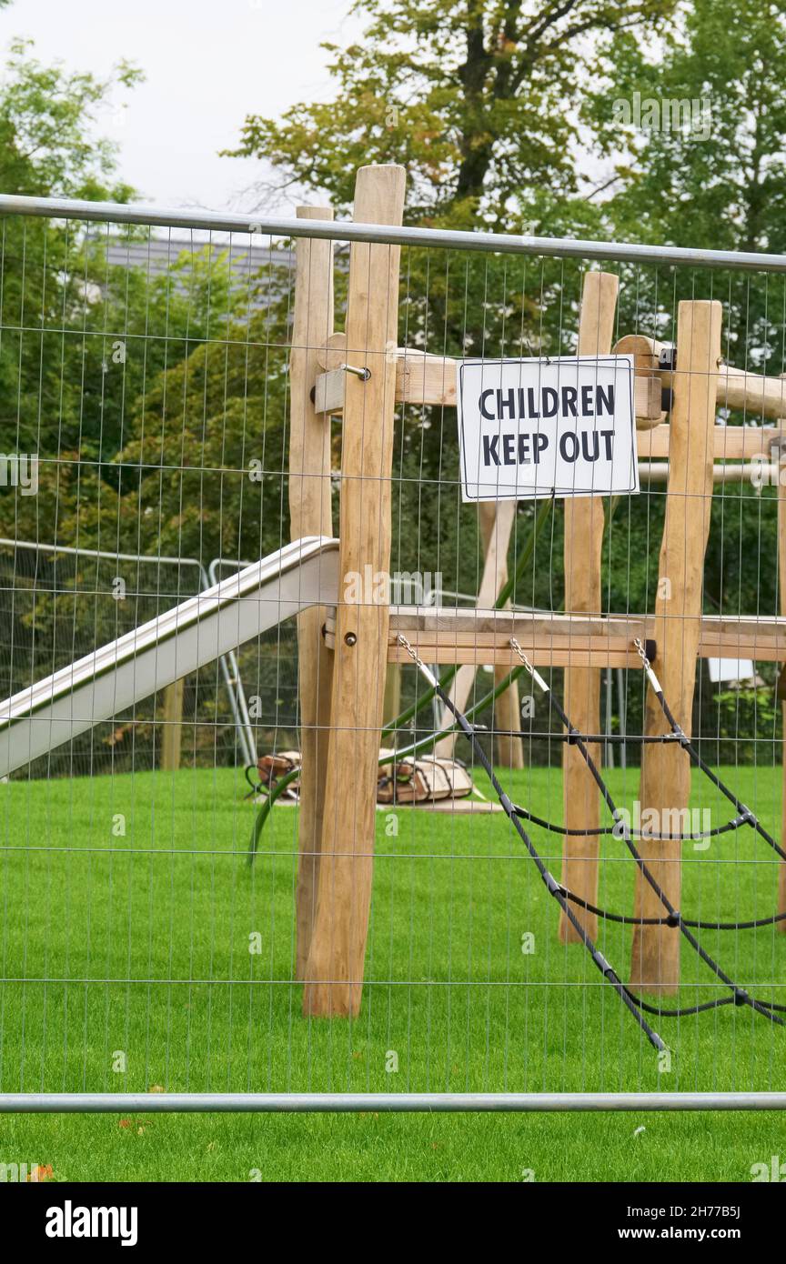 Childrenkeep out sign at construction of play park safety sign Stock ...