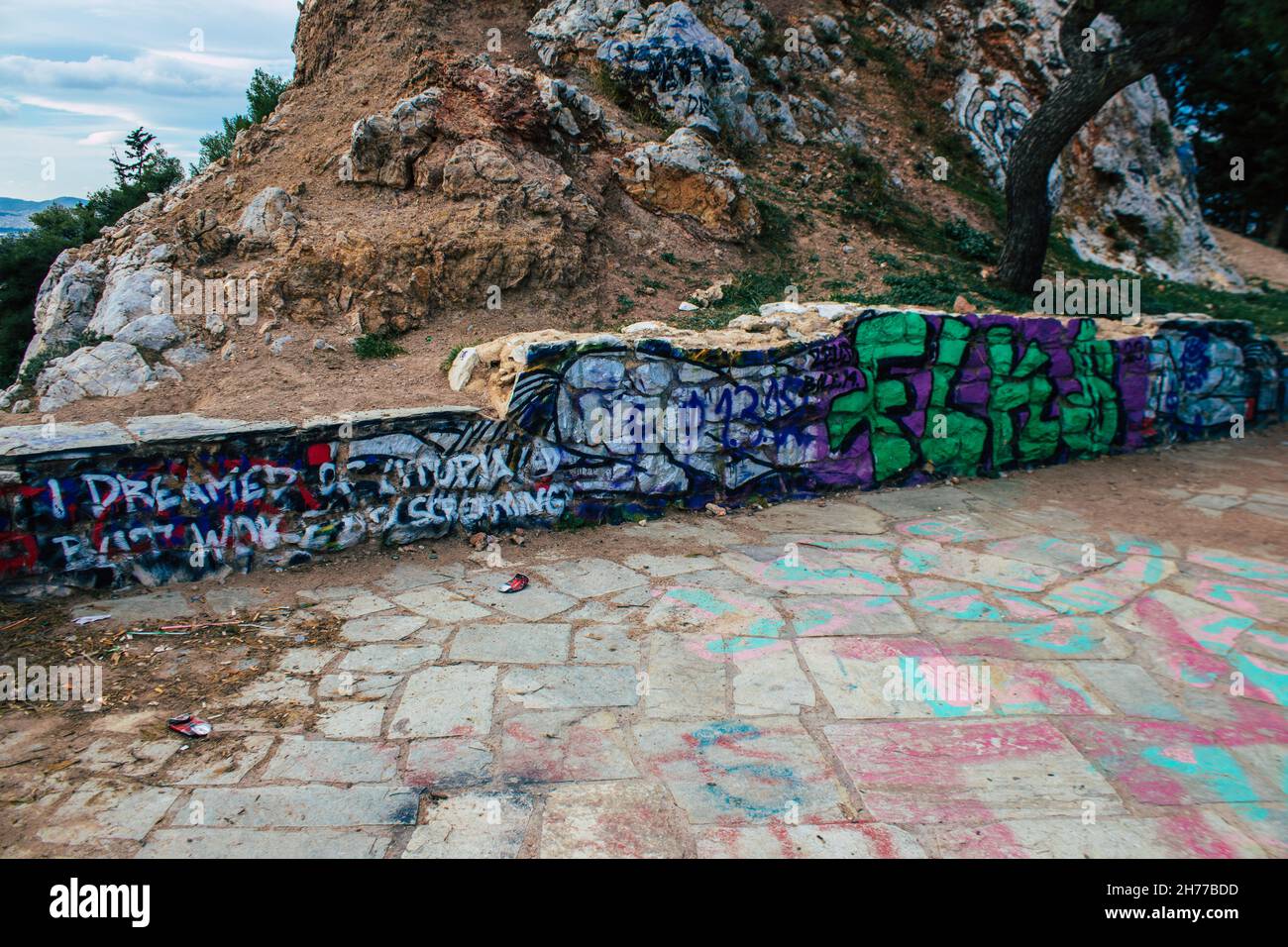 Athens, Greece - November 20, 2021 Stréfi Hill is a urban nature park ...