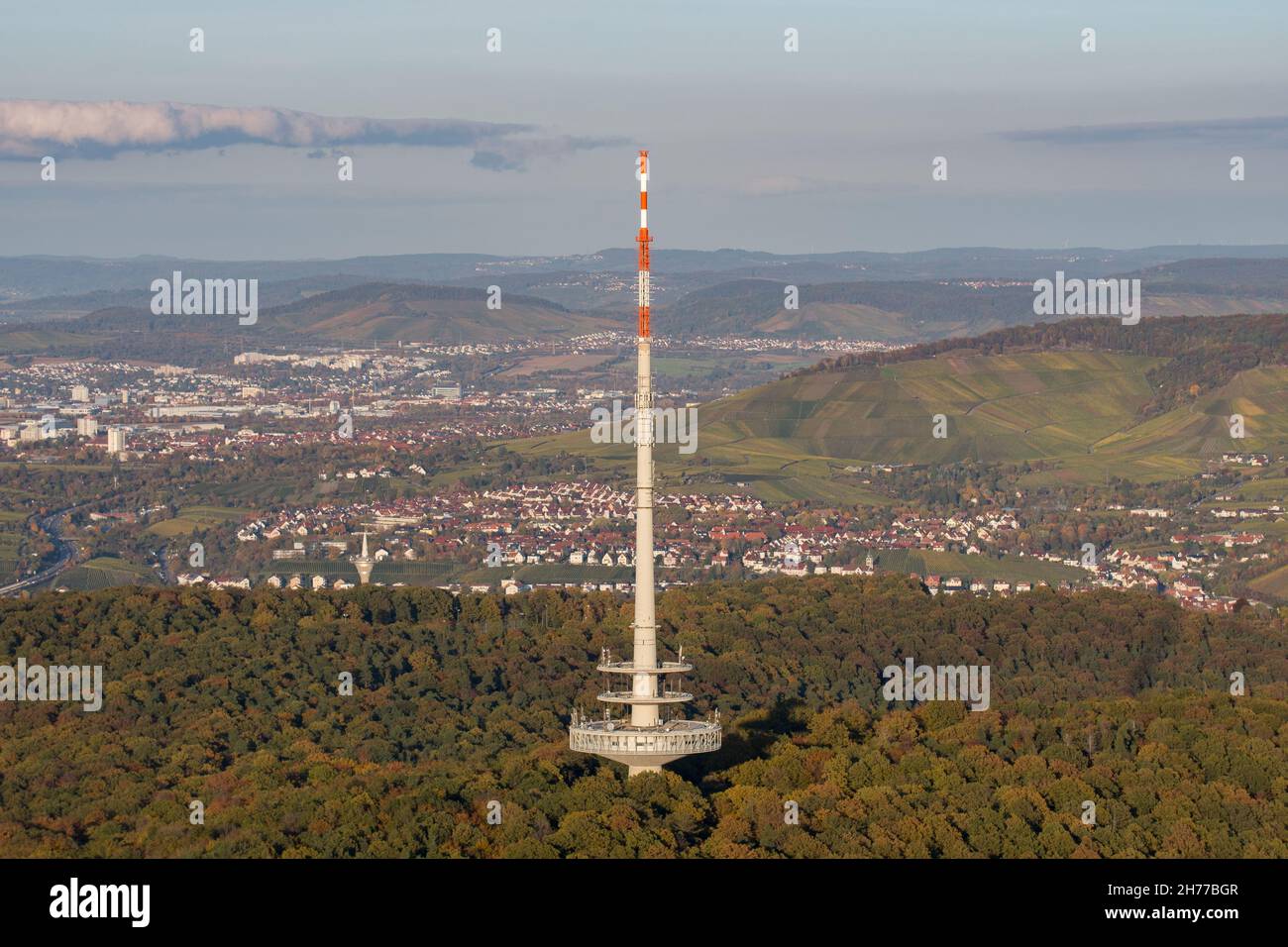 STUTTGART, GERMANY - Oct 24, 2021: An aerial view of telecommunication ...