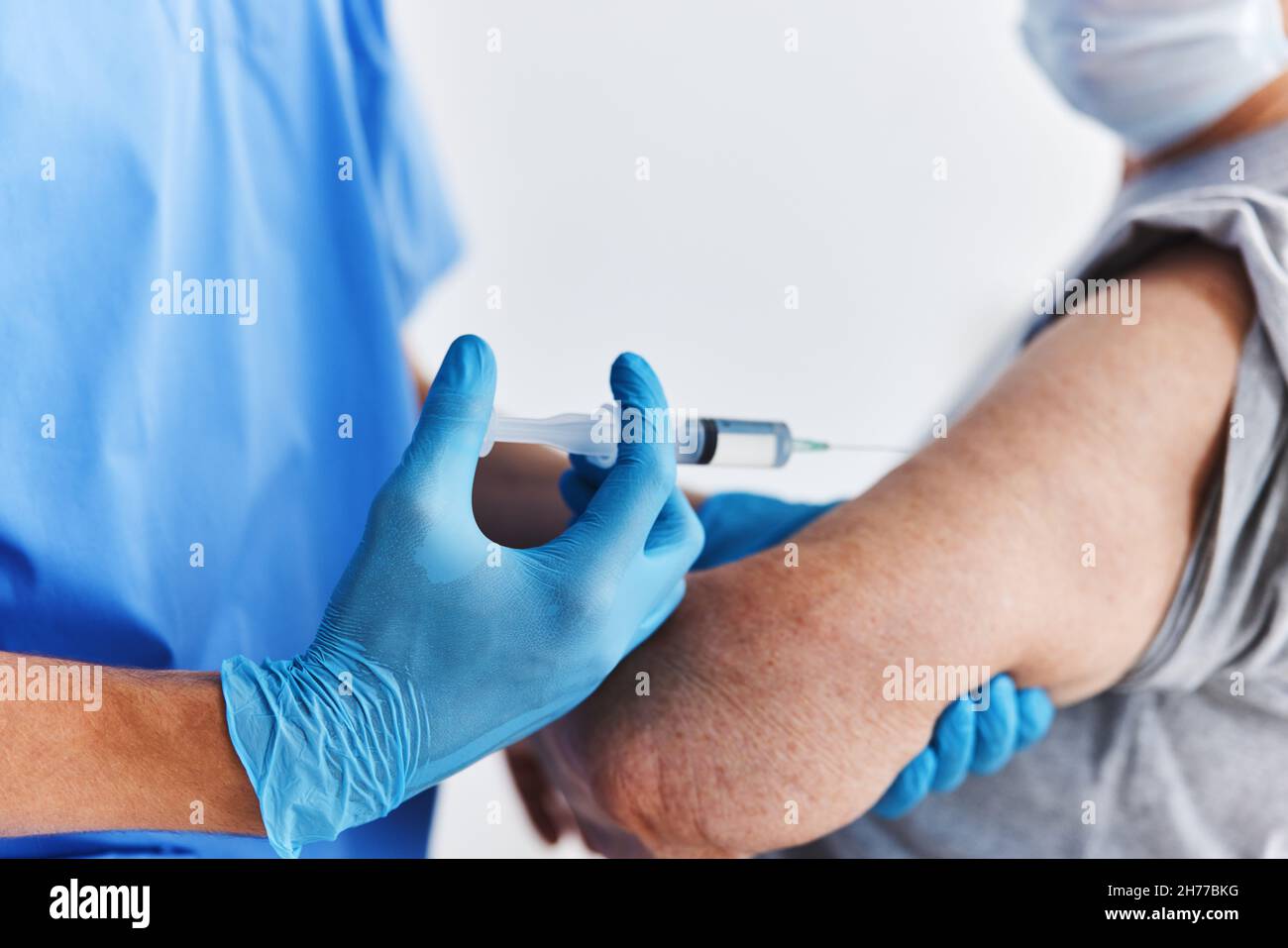 elderly woman arm injection vaccine passport health care Stock Photo ...