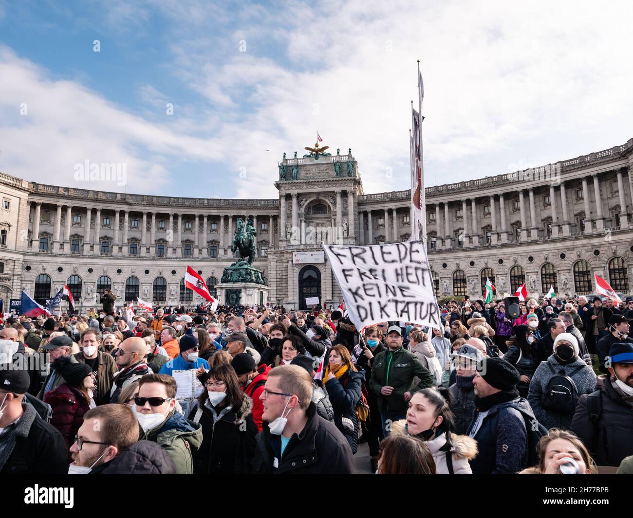 Vienna, Austria - November 20 2021: Anti-Vax Covid-19 Demonstion Crowd ...