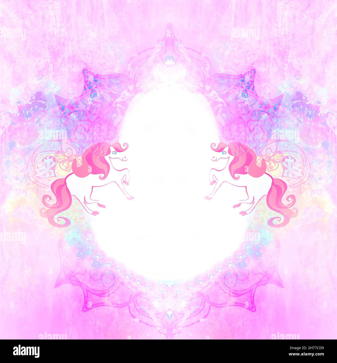 artistic girly frame with beautiful unicorns Stock Photo - Alamy