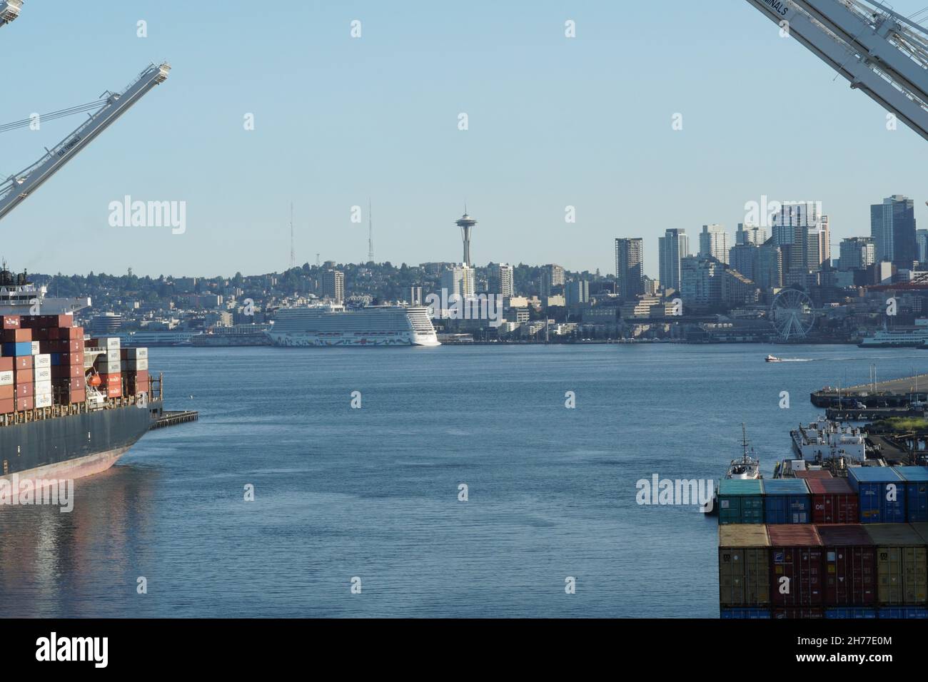 View from container ship moored in container SSA terminal to be load ...