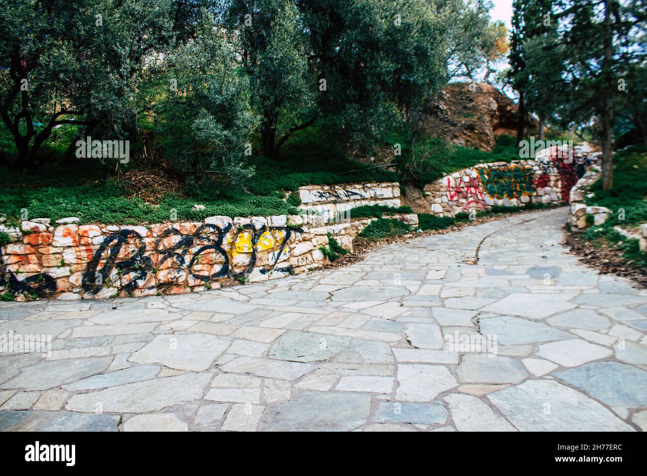 Athens, Greece - November 20, 2021 Stréfi Hill is a urban nature park ...