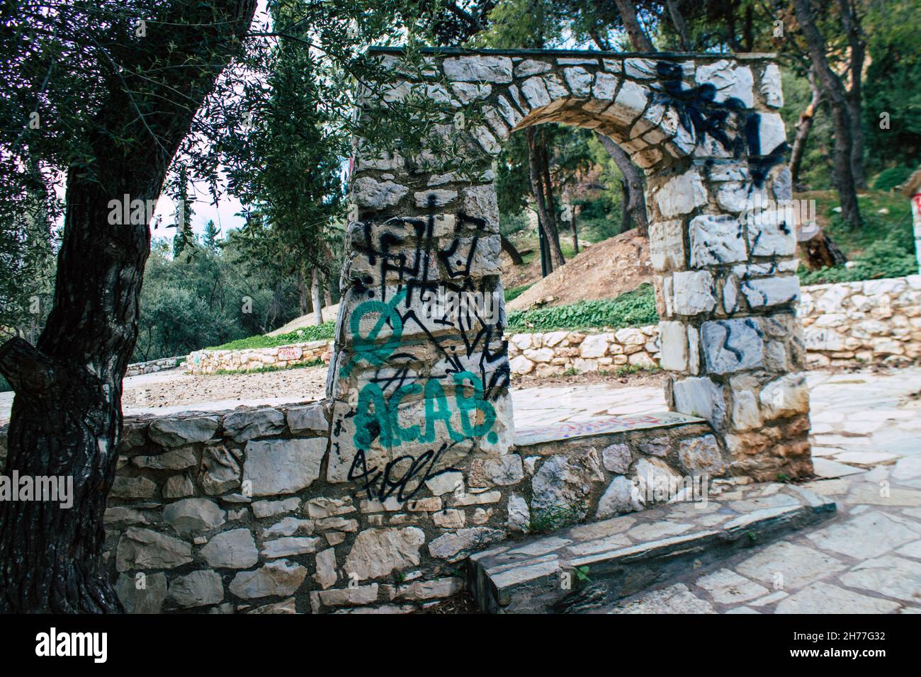 Athens, Greece - November 20, 2021 Stréfi Hill is a urban nature park ...