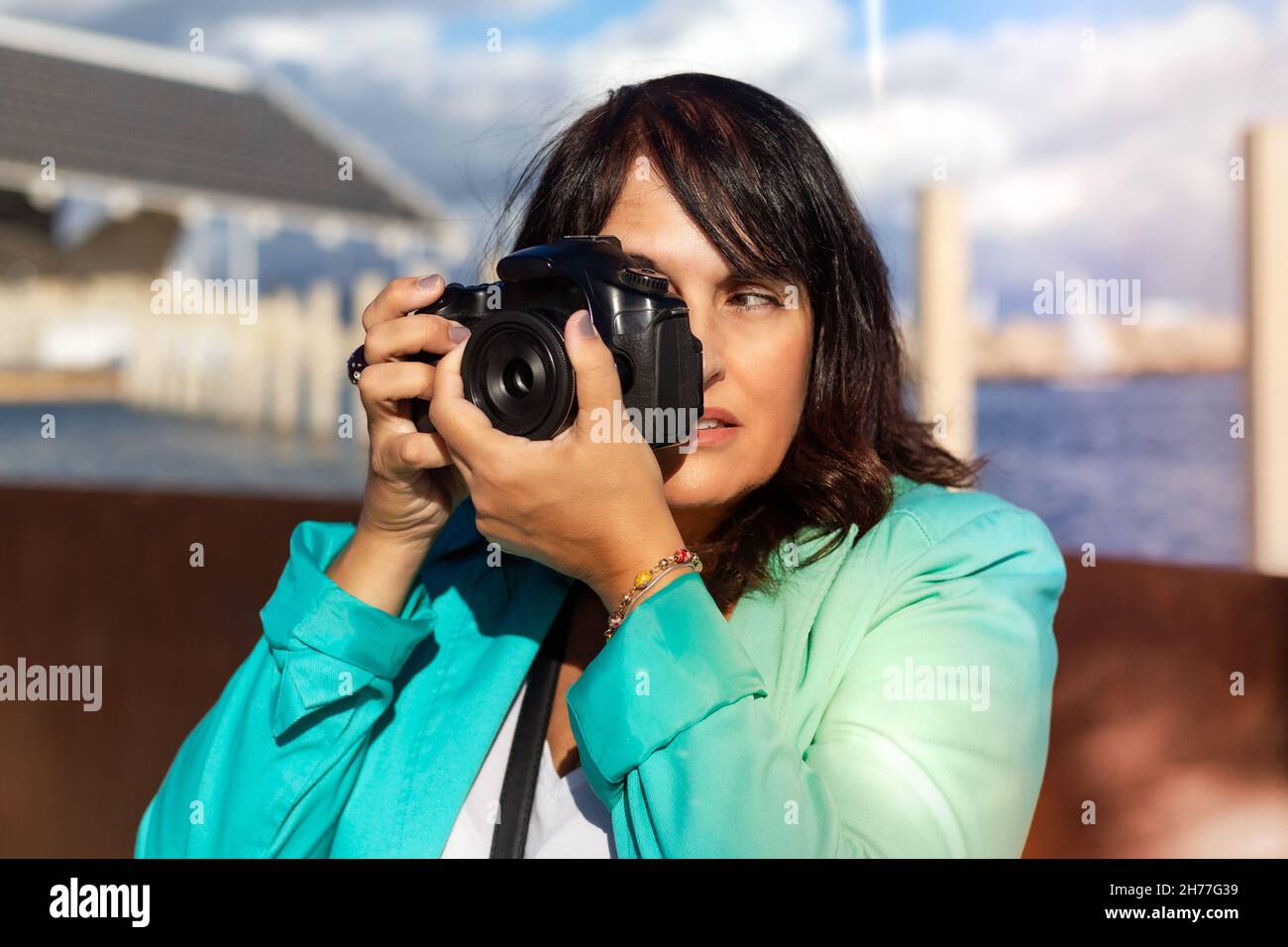 Woman Taking Photos With Her Digital Camera, Photographer Shooting A ...