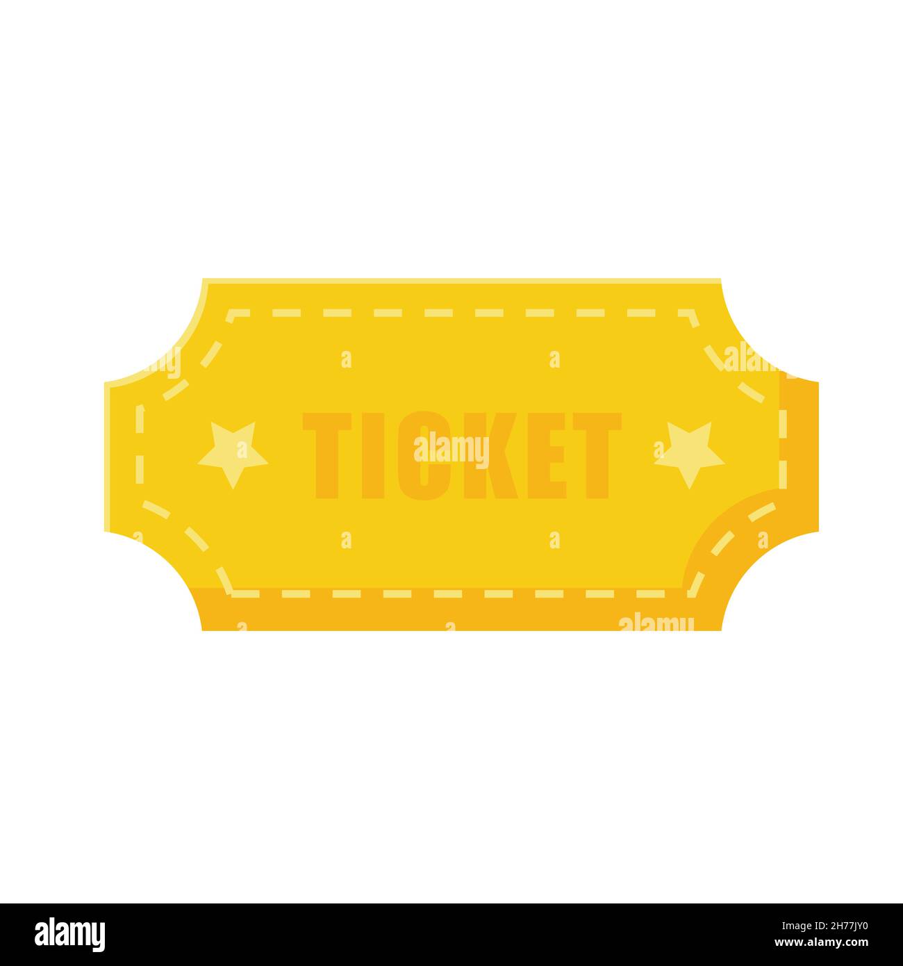 One single cinema ticket - bright cartoon color. Yellow vector icon in ...