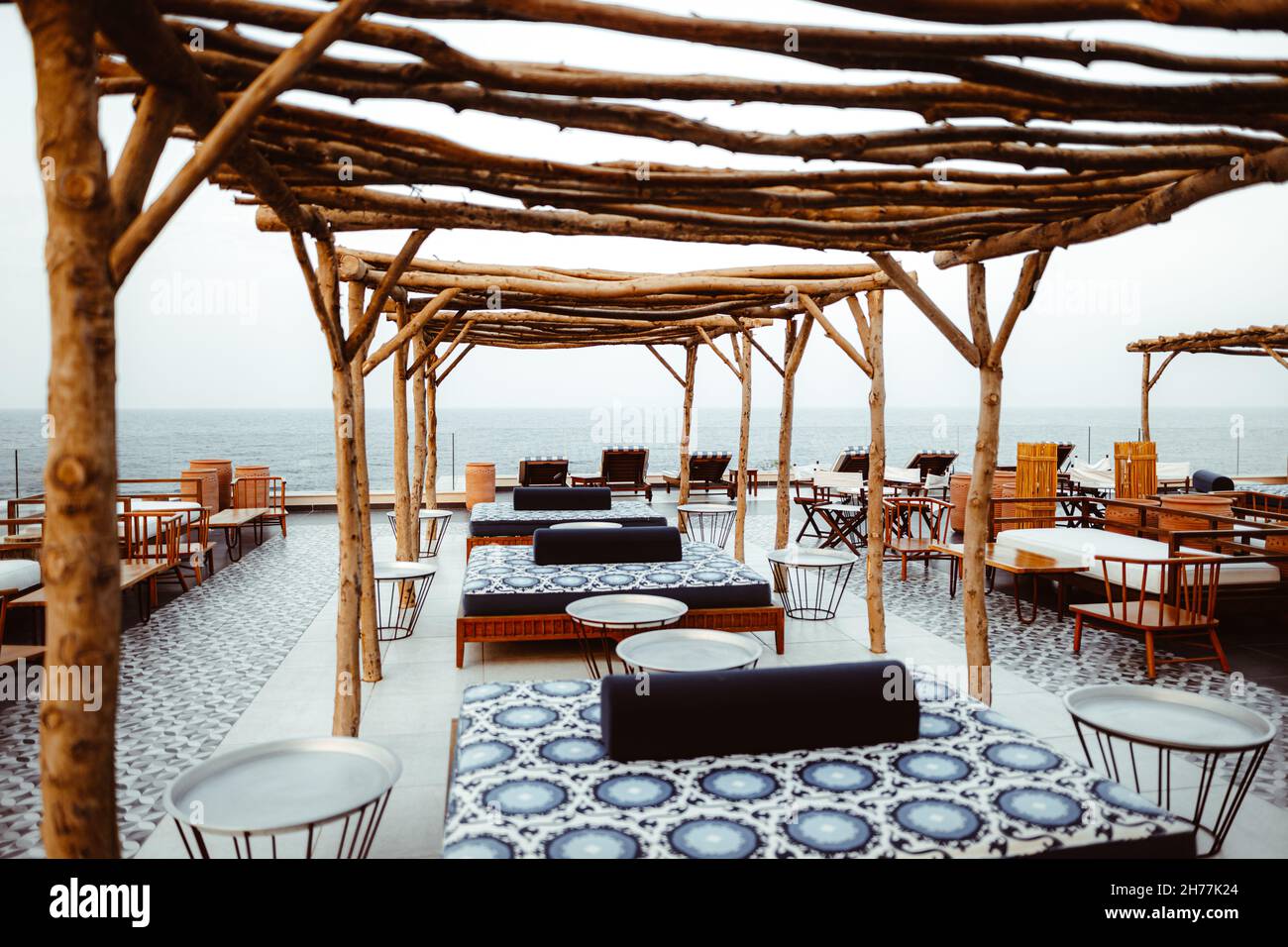 A stunning sea view from a terrace with a cafe Stock Photo - Alamy