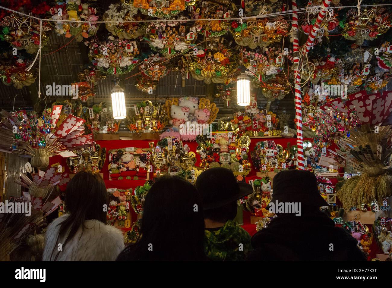 Kumade (rake) stalls seen at the Tori no Ichi or Cock festival at ...