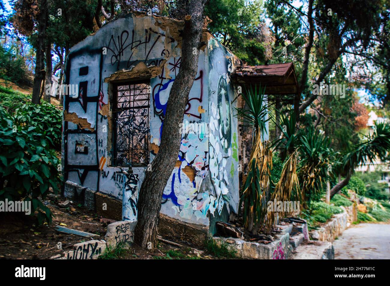 Athens, Greece - November 20, 2021 Stréfi Hill is a urban nature park ...