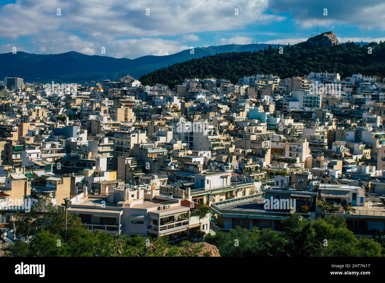 Athens, Greece - November 20, 2021 Stréfi Hill, Park and ancient green ...