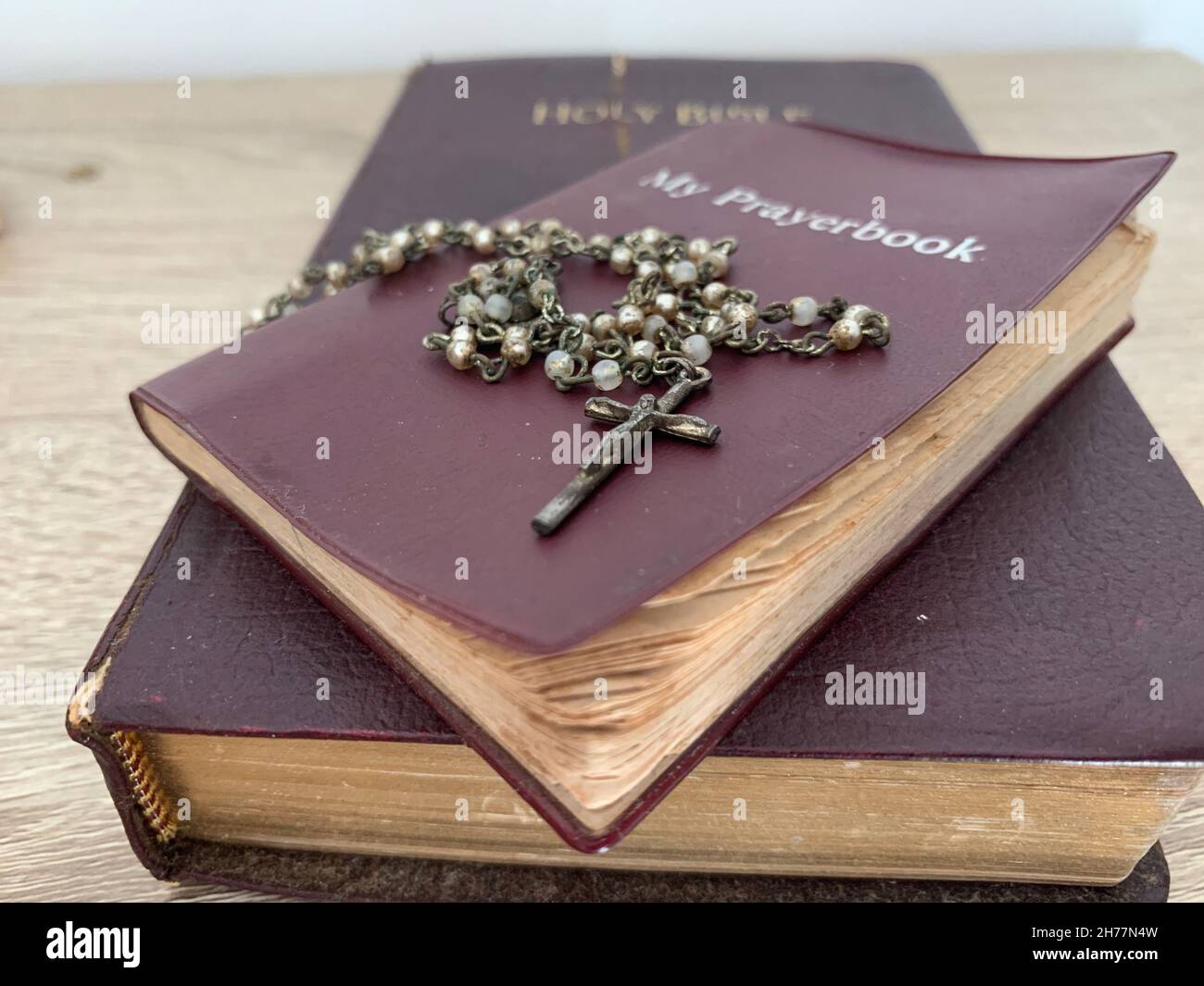 My prayer book, Holy Rosary and Bible. Christianity concept Stock Photo ...