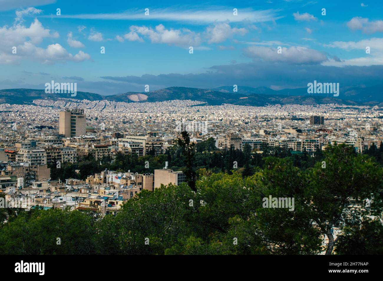 Athens, Greece - November 20, 2021 Stréfi Hill, Park and ancient green ...