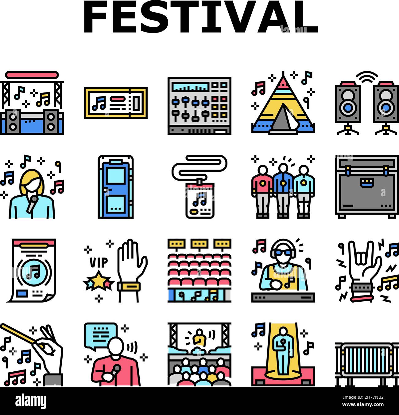 Music Festival Band Equipment Icons Set Vector Stock Vector Image & Art ...