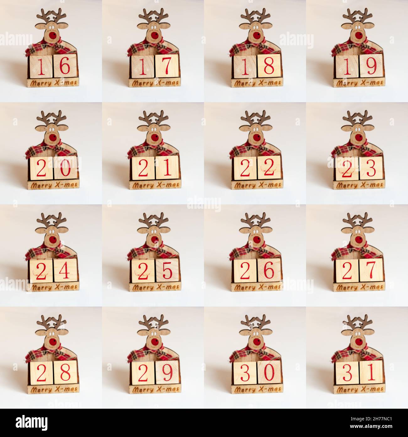 shallow depth of field funny christmas calendar numbers from 16 to 31 ...