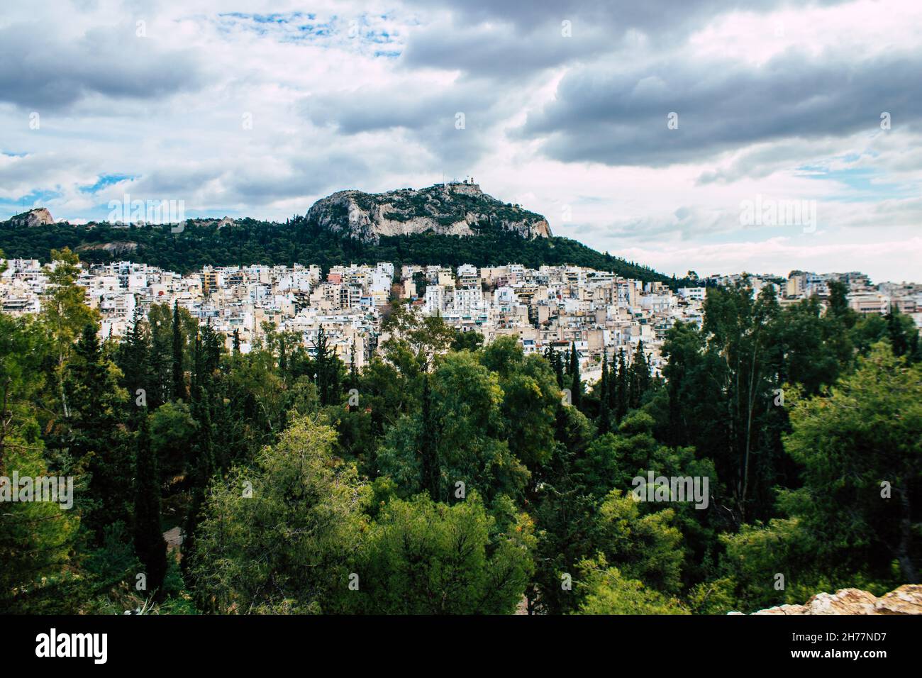 Athens, Greece - November 20, 2021 Stréfi Hill, Park and ancient green ...