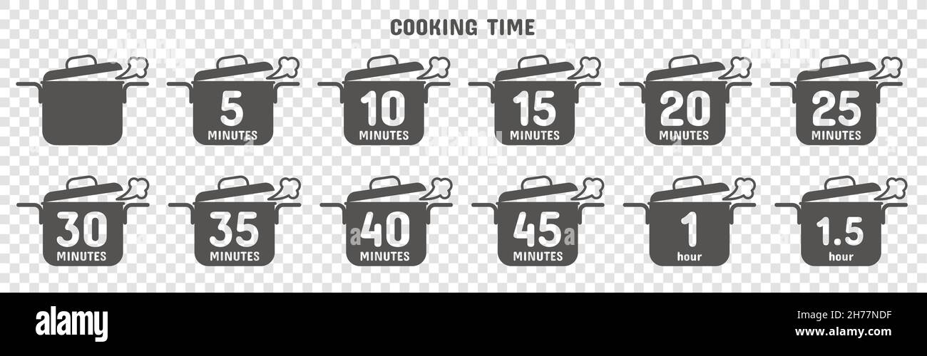 Preparation time icon set. Cook time signs. Vector symbols with pan ...