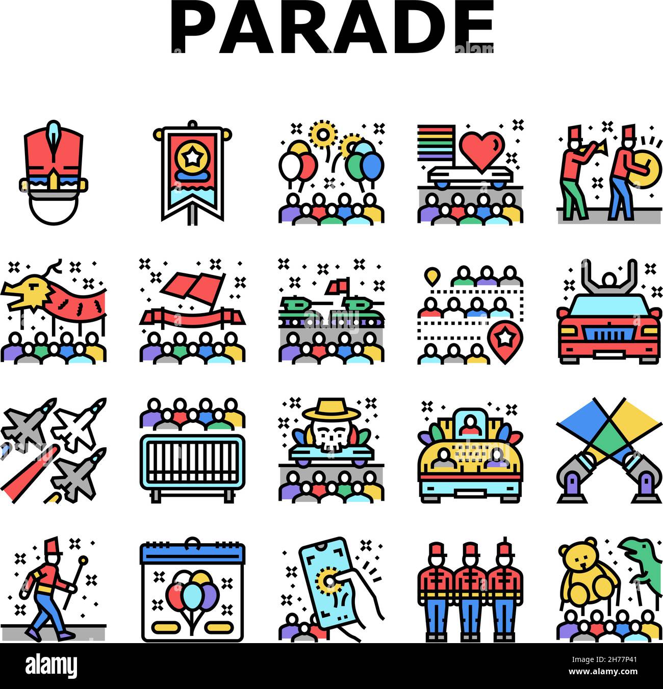 Parade Celebration Festival Event Icons Set Vector Stock Vector Image ...