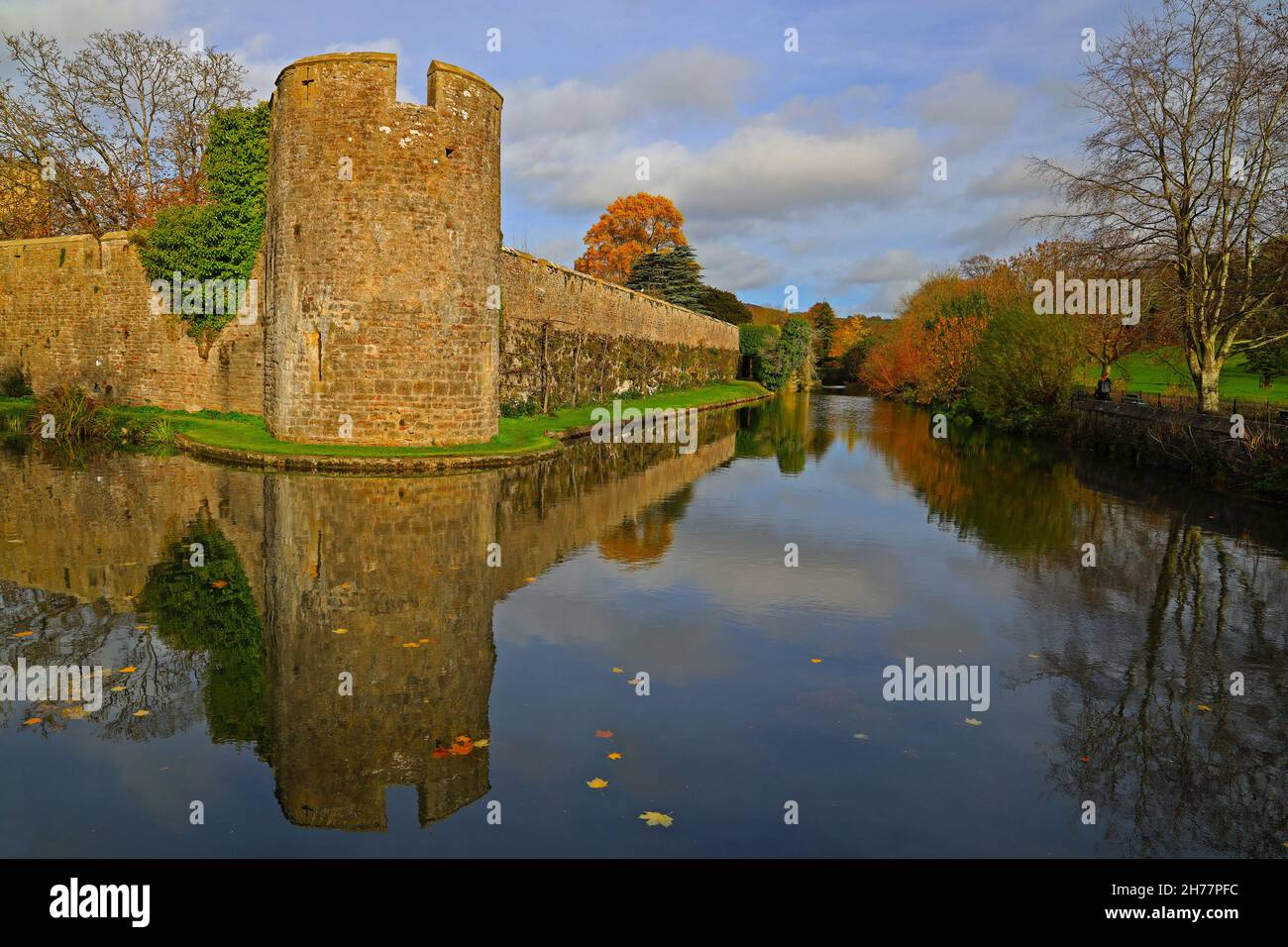 Autumn colour alongside the moat surrounding the Bishop's Palace in ...