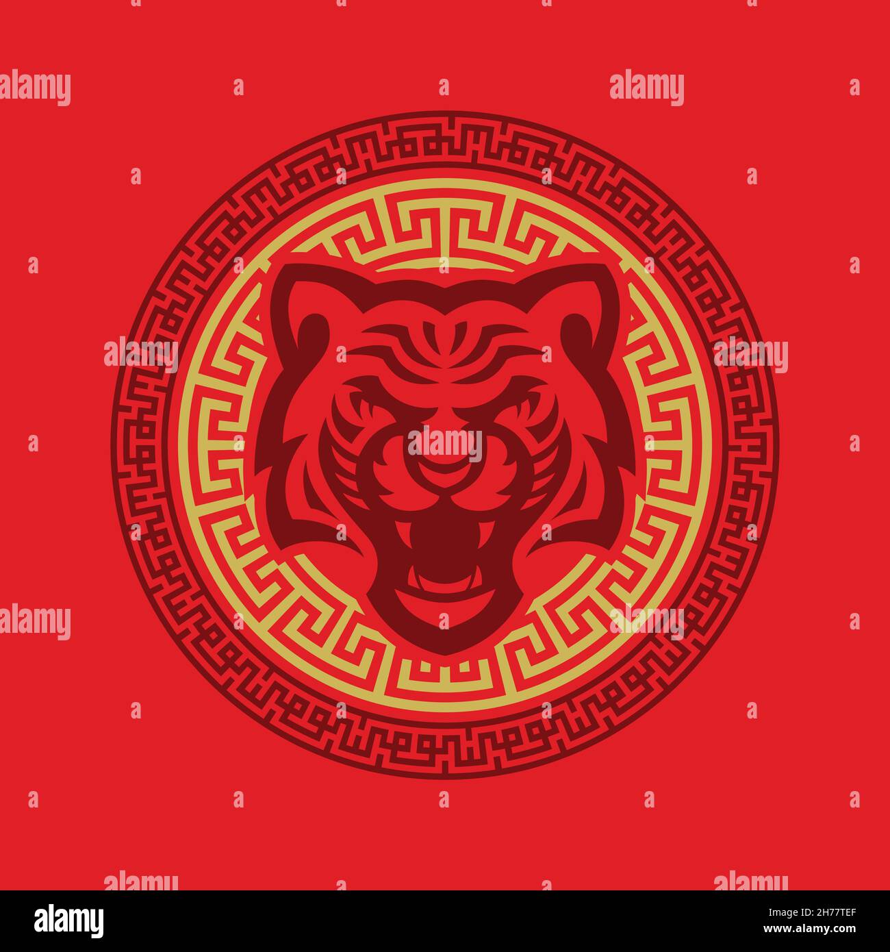 Vector image of a tiger symbol of oriental new year framed by korean ...
